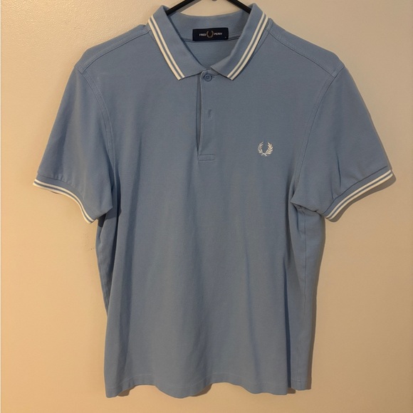 Fred Perry | Shirts | Fred Perry Light Blue Polo Shirt With White ...